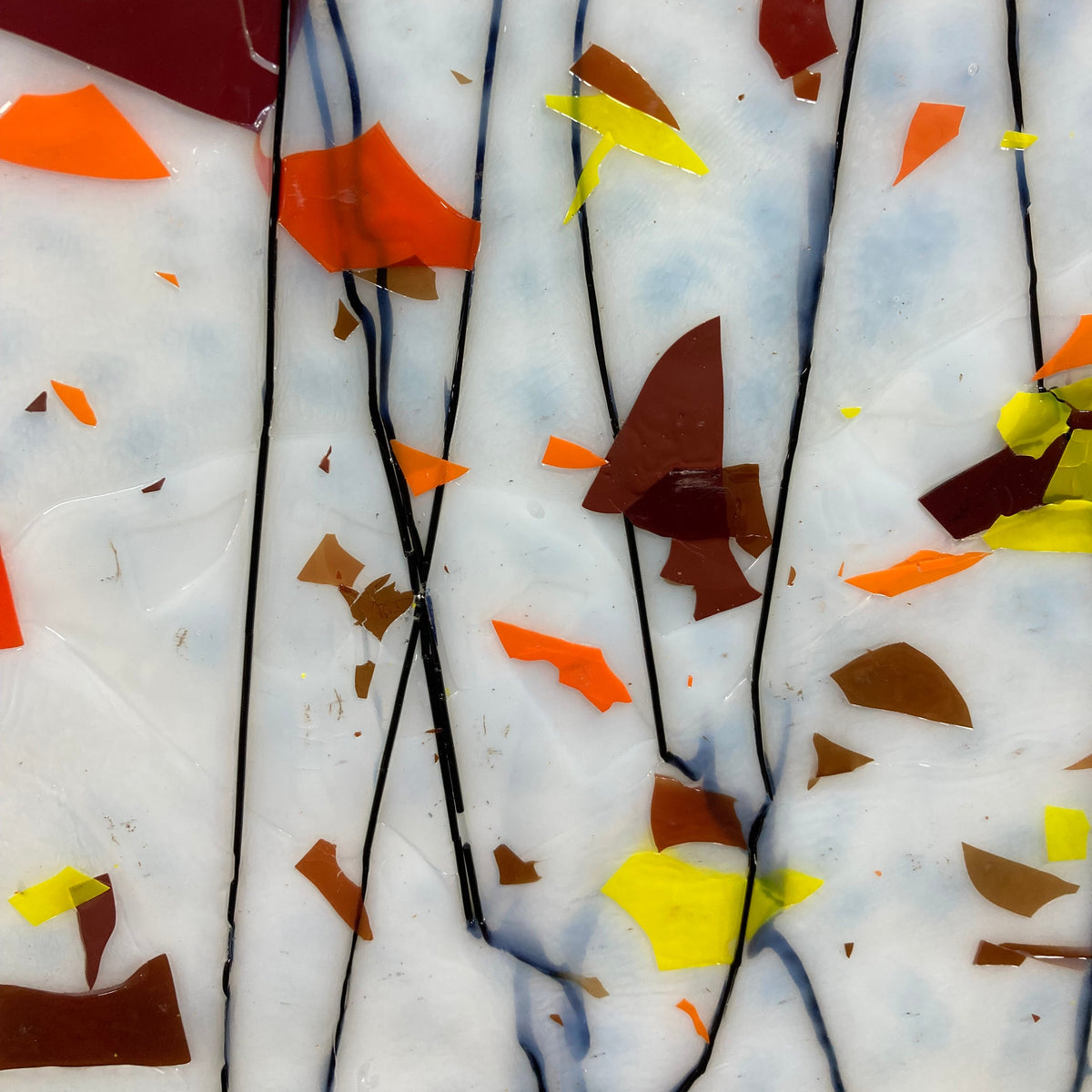 90 COE White with Orange, Yellow, Red Fractures and Black Streamers ...