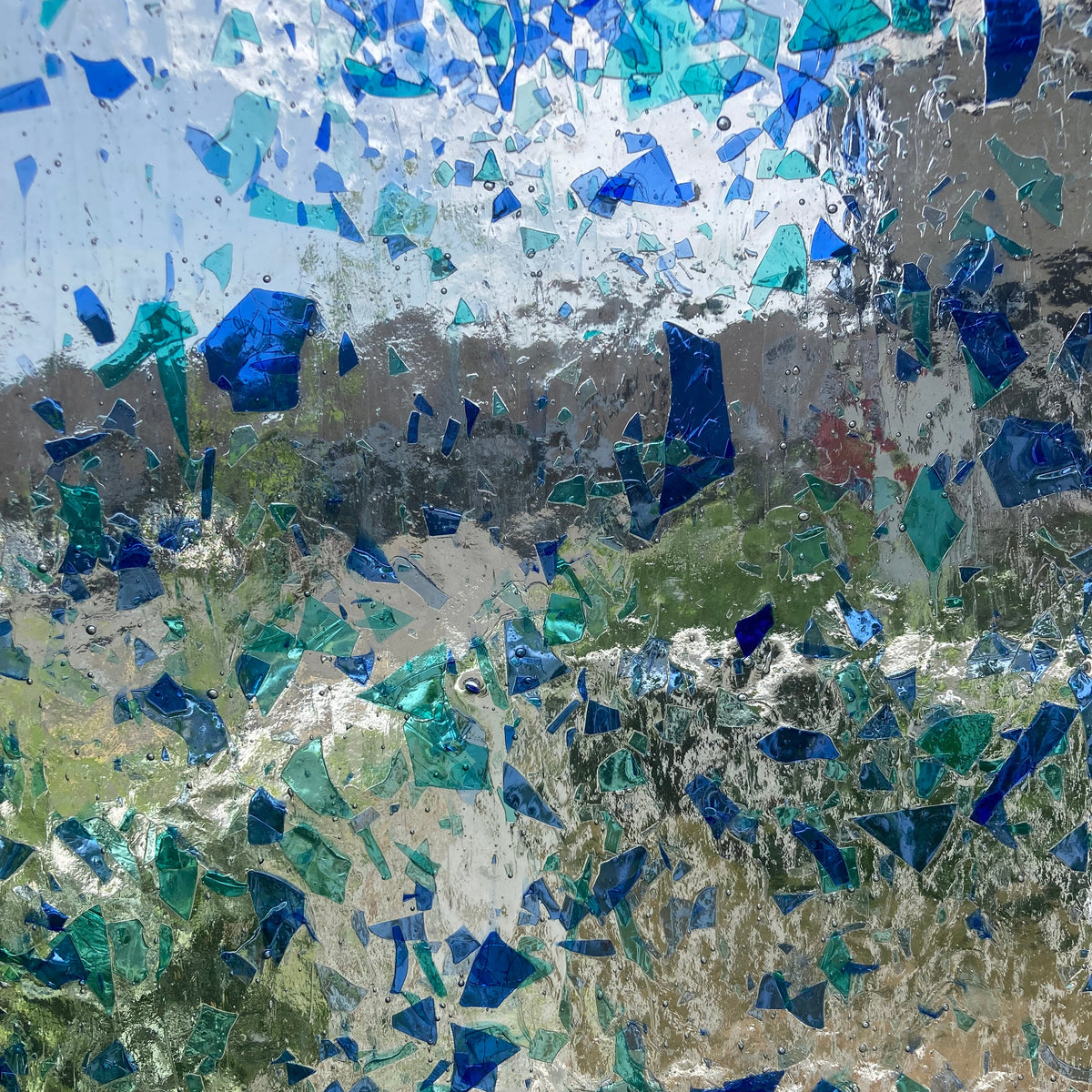 Clear with Aqua and Blue Fractures – Stained Glass Express